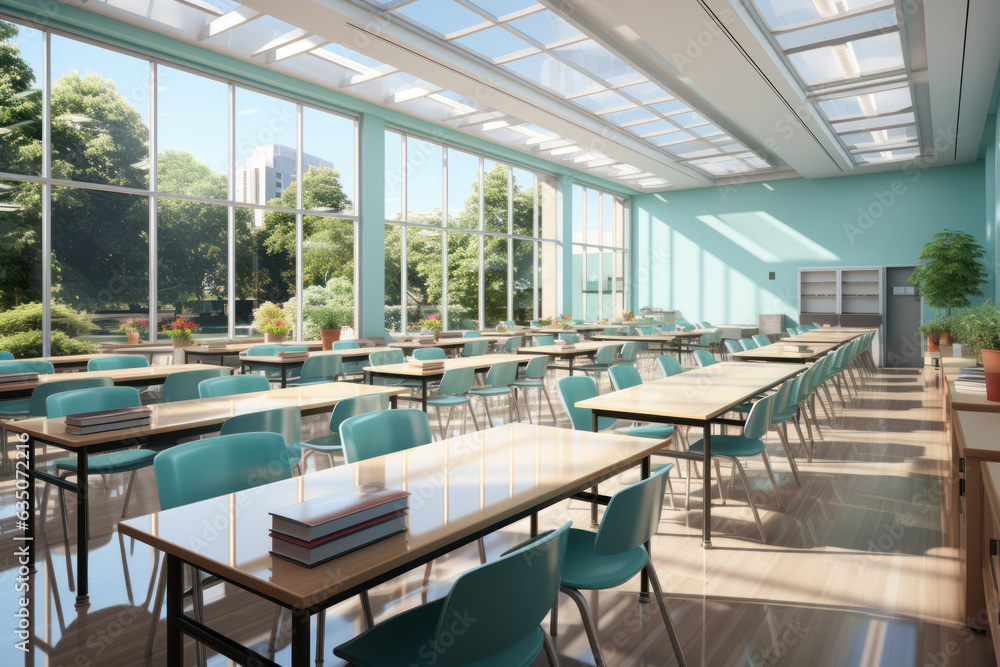 Enhancing learning environments. Classroom with thoughtfully arranged ...