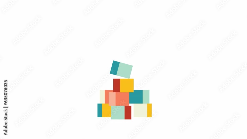 Wooden building blocks 2D object animation. Cubes tower flat cartoon 4K ...