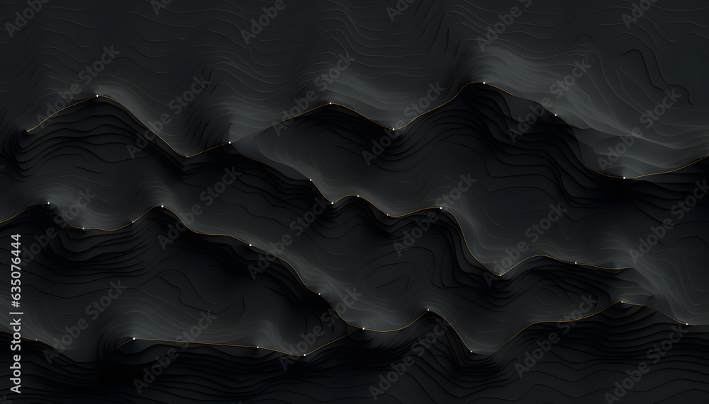 Vector Abstract Landscape Geodesy Topography Map Background, Dark ...