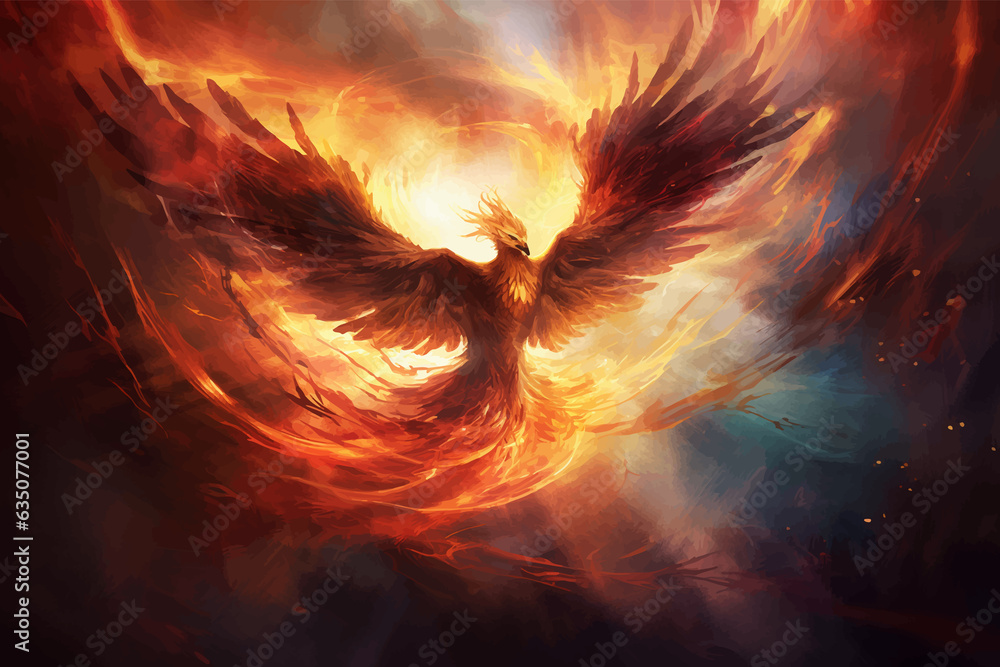 Phoenix. Fire Phoenix risen from the ashes. Firebird. Burning bird ...