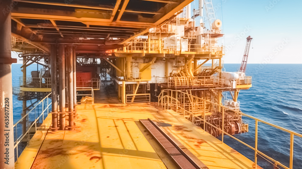 Oil Rig. Oil and Gas processing platform, producing gas condensate and ...