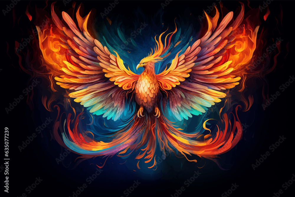 Phoenix. Fire Phoenix risen from the ashes. Firebird. Burning bird ...