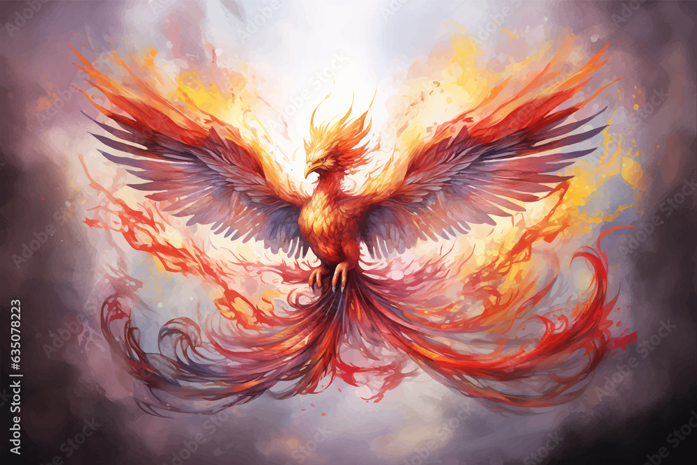 Phoenix. Fire Phoenix risen from the ashes. Firebird. Burning bird ...