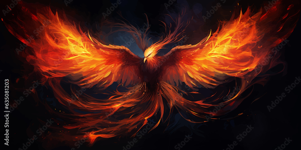 Phoenix. Fire Phoenix risen from the ashes. Firebird. Burning bird ...