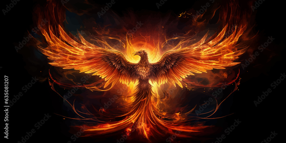 Phoenix. Fire Phoenix risen from the ashes. Firebird. Burning bird ...