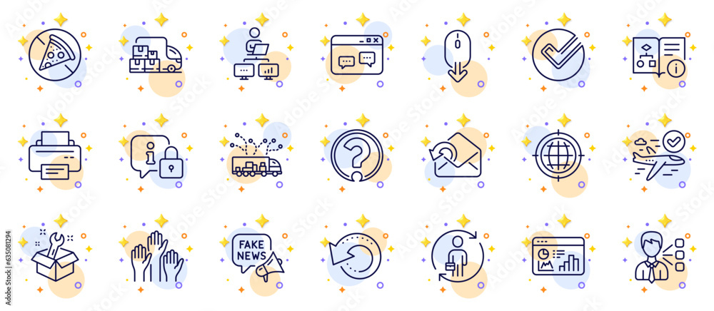 Outline set of Printer, Fake news and Question mark line icons for web ...