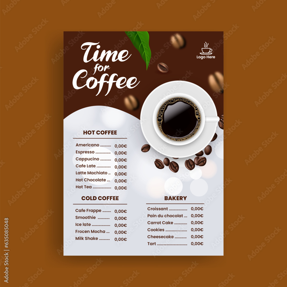 Vetor de coffee menu and food drink price list, Cafe restaurant menu ...