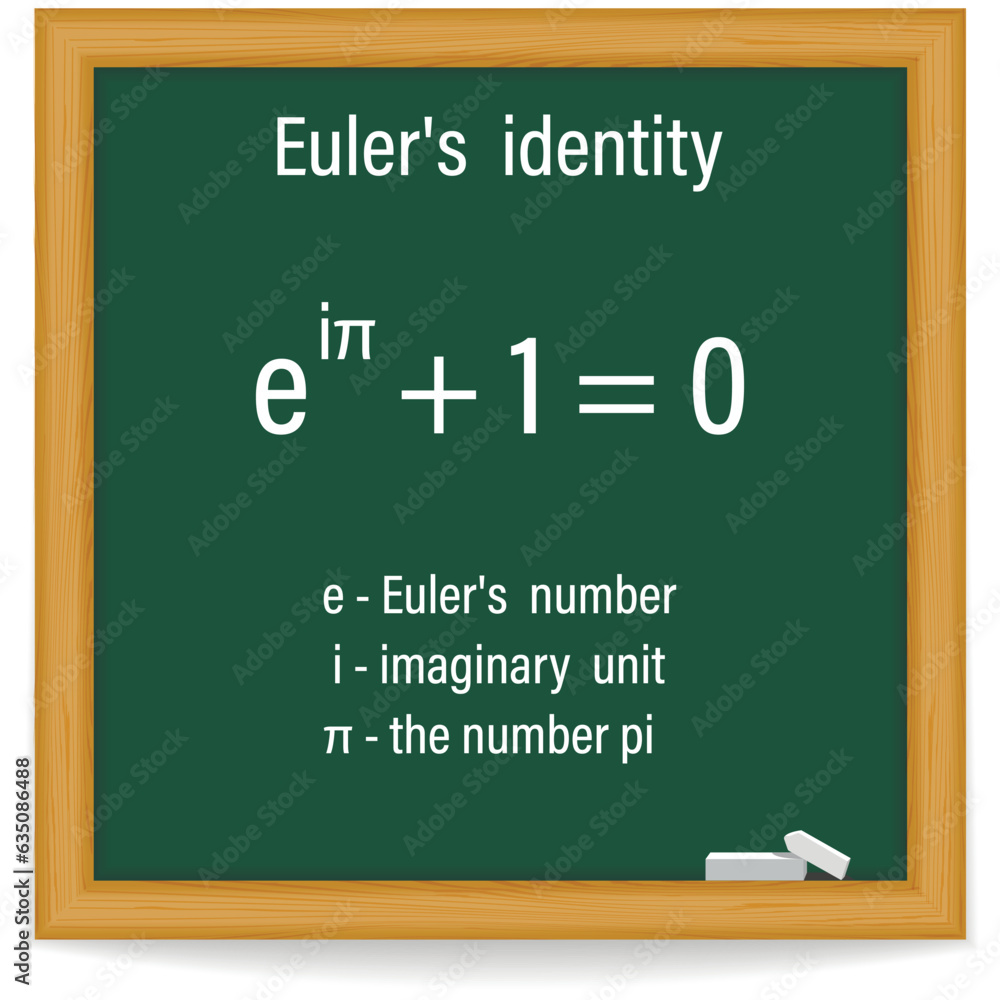 Euler's formula. Euler's identity on a green chalkboard. Education ... Euler's formula. Euler's identity on a green chalkboard. Education ...