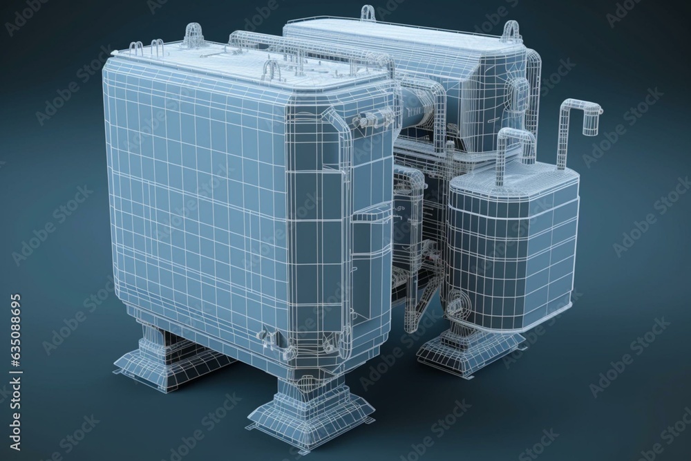 ภาพประกอบสต็อก 3D CAD model of transformer oil and high voltage power ...