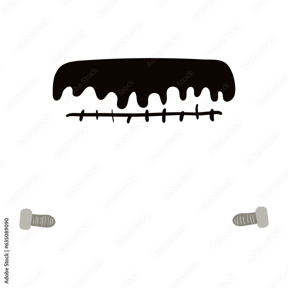 Frankenstein monster hair, bolts Halloween costume accessory hand drawn ...