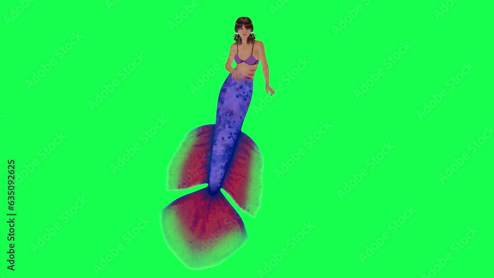 Magic red blue mermaid wishing and reminiscing from opposite angle on ...