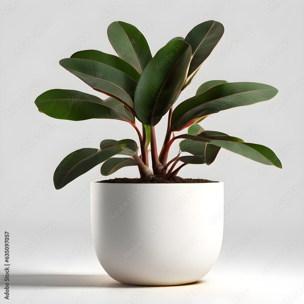 rubber plant in a white pot on a white background, Generative AI ...