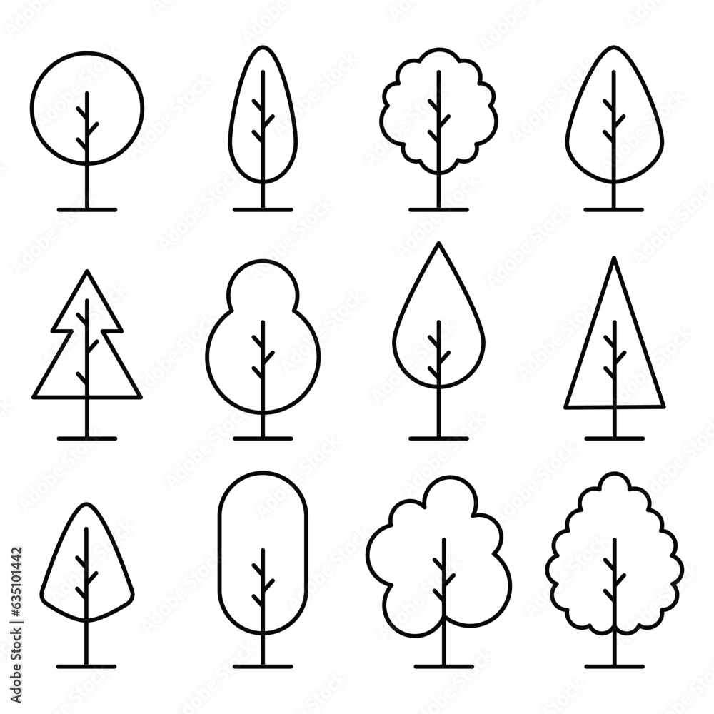 Tree Vector Line Icon Set. Naturally beautiful symbol, wooden trunk and ...
