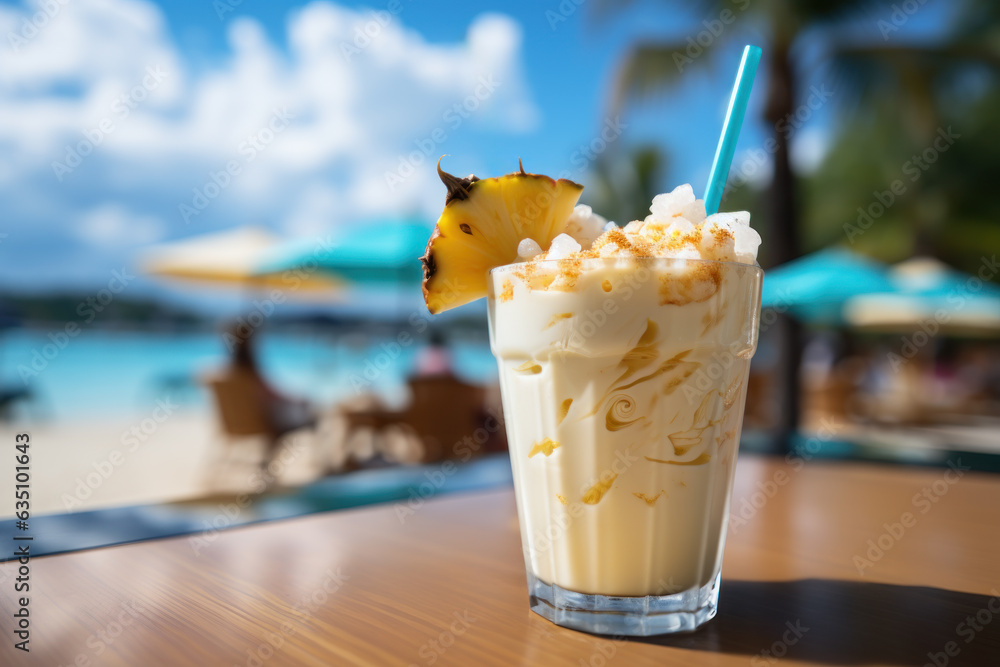 Tropical bliss. Indulge in the refreshing delight of a pina colada ...
