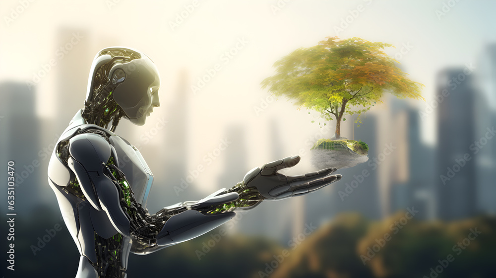 The robot care the planet Earth, the robot with artificial intelligence ...