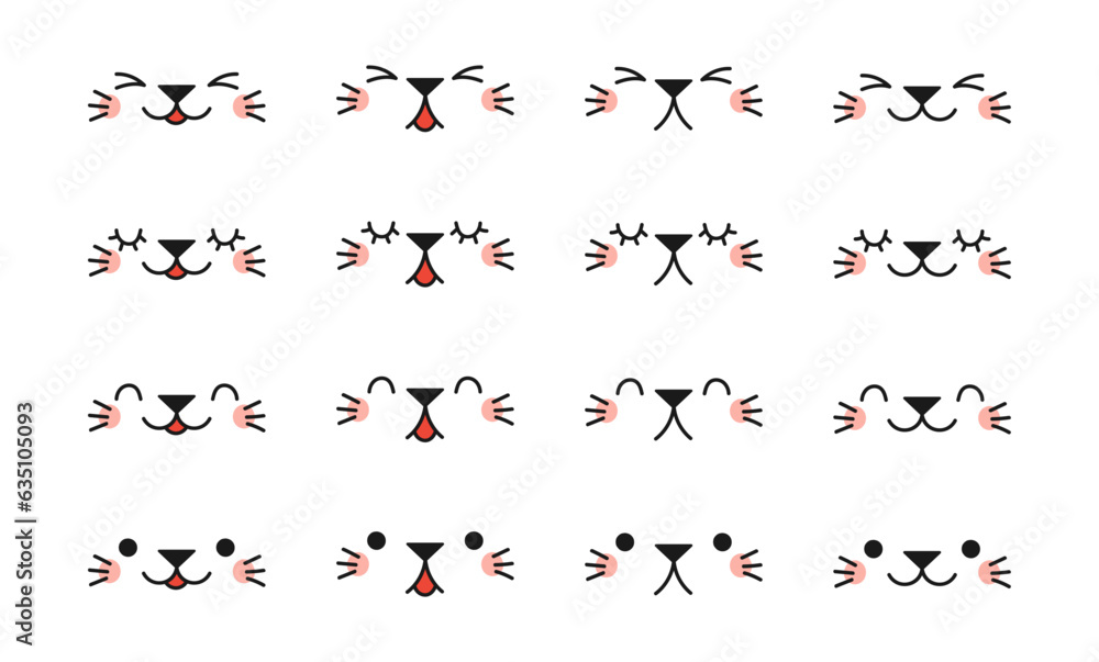 Kawaii cat, kitty faces set, collection. Cute cartoon character ...