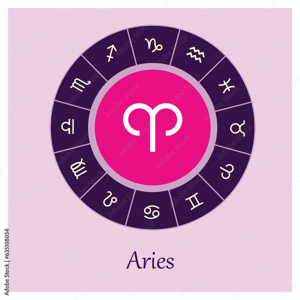 Vecteur Stock Aries zodiac sign symbole on purple background horoscope ...