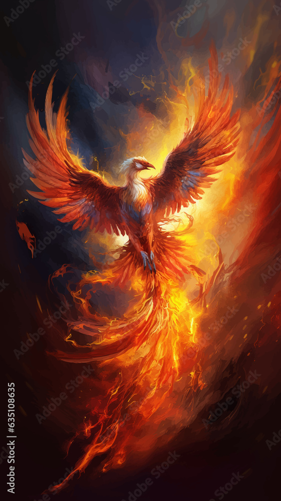 Phoenix. Fire Phoenix risen from the ashes. Firebird. Burning bird ...