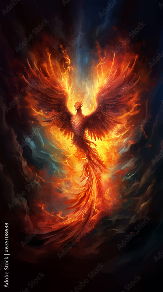 Phoenix. Fire Phoenix risen from the ashes. Firebird. Burning bird ...