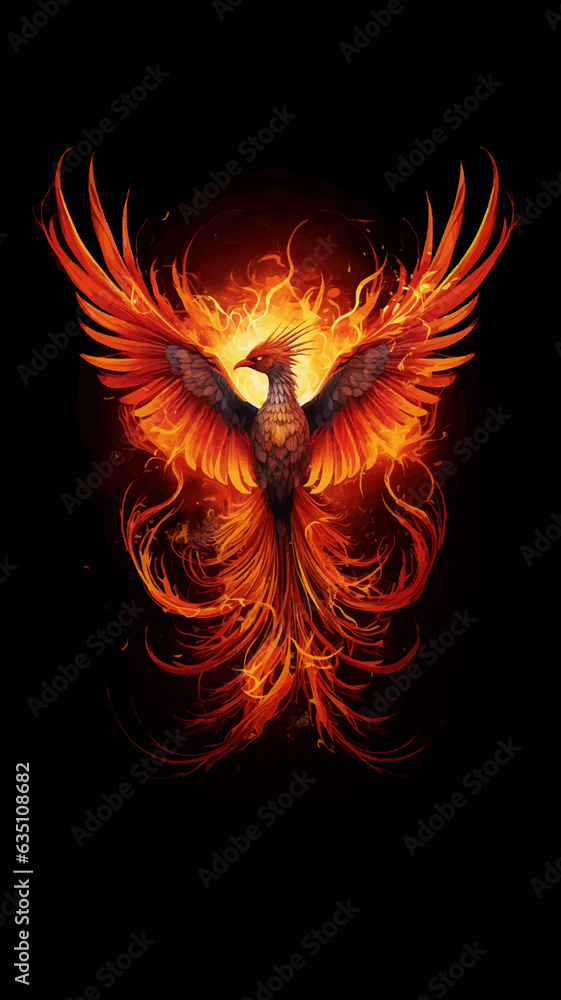 Phoenix. Fire Phoenix risen from the ashes. Firebird. Burning bird ...