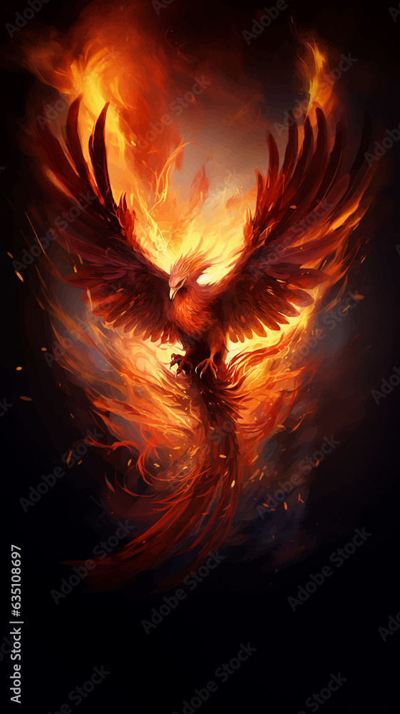 Phoenix. Fire Phoenix risen from the ashes. Firebird. Burning bird ...