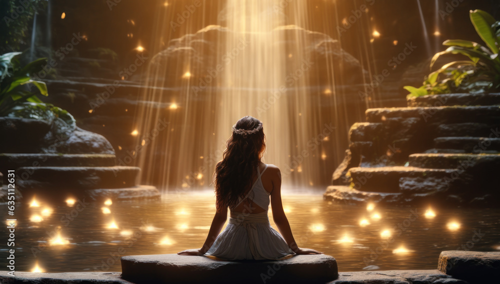 Discover inner peace. Woman embracing serenity through meditation ...