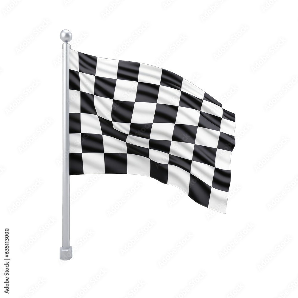 Racing flag isolated on transparent background. Black white race checkered flag, motorsport car ...