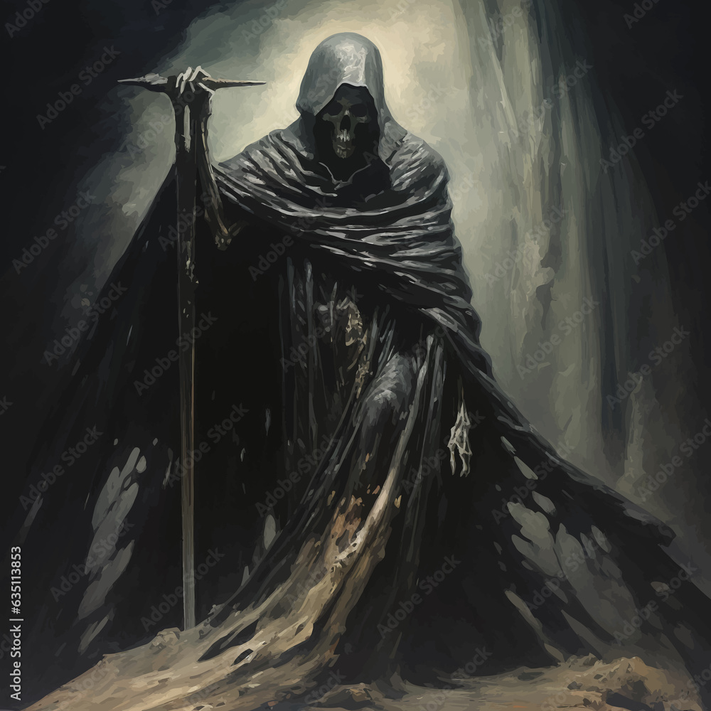 Death in black cloak. Death in black clothes with black hood. Grim ...