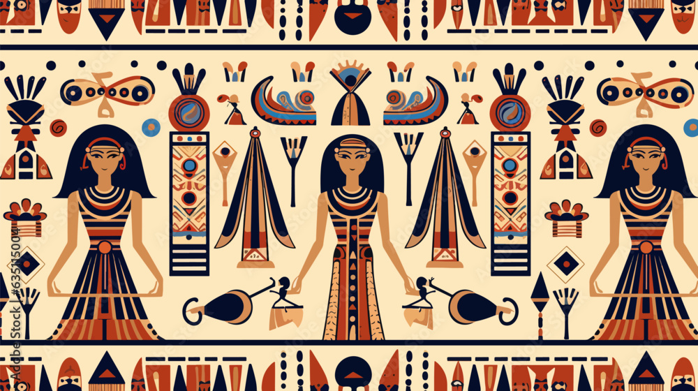Vector illustration of flat background with Egyptian patterns. Stock ...