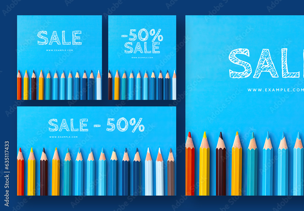 Back to School Layouts With Pencil Design and Generative Ai Stock ...