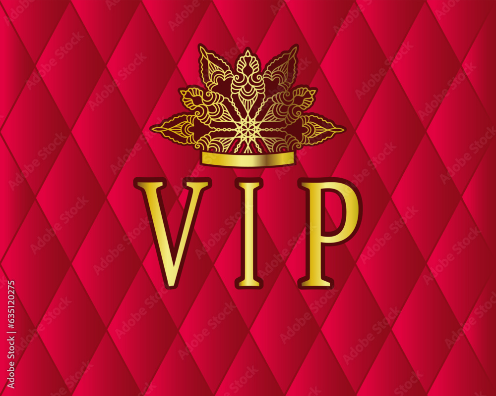 gold VIP inscription and Asian crown on a burgundy background with ...