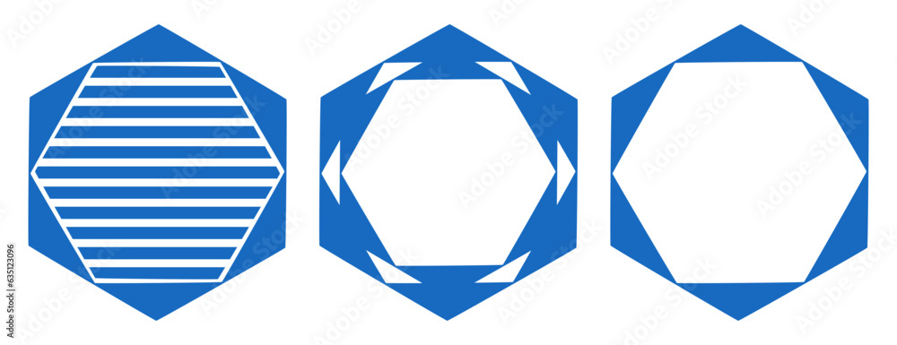 Abstract geometric shape with hexagon signs on white background ...