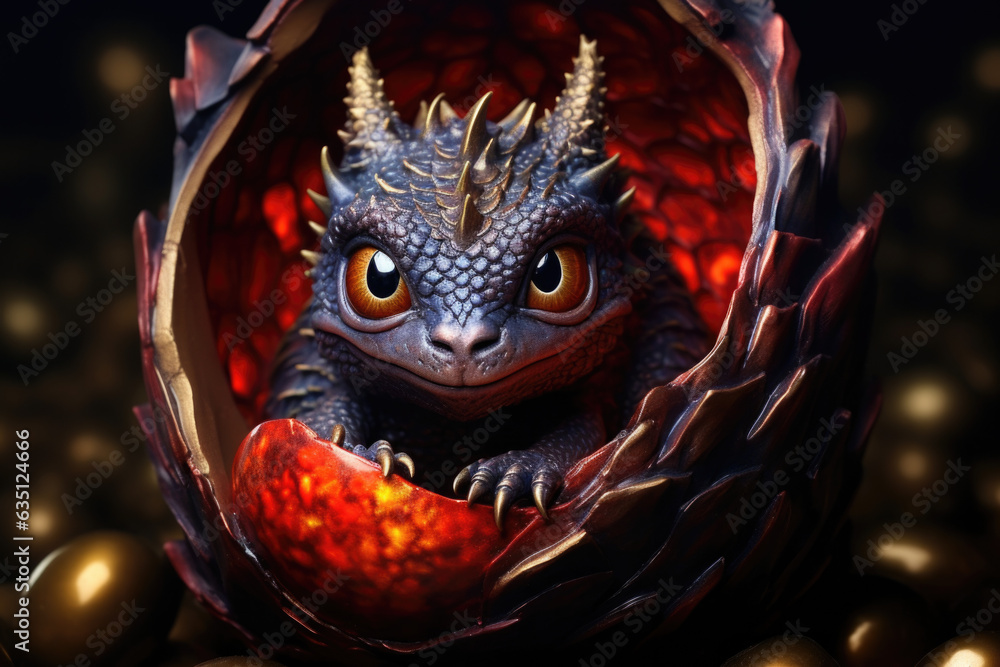Cute baby little dragon hatching from an egg fantasy art Generative AI ...