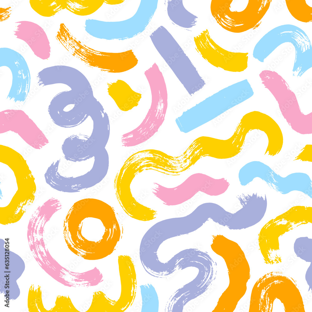 Fun colorful curved lines seamless pattern. Bold doodle squiggles ...