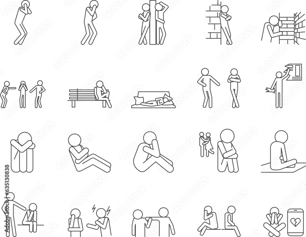 Hurt Feelings Icons Set. Mental Health, Harassment, Disappointment ...