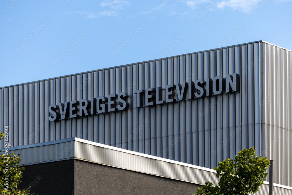 Stockholm, Sweden The Swedish Television logotype and sign on the ...