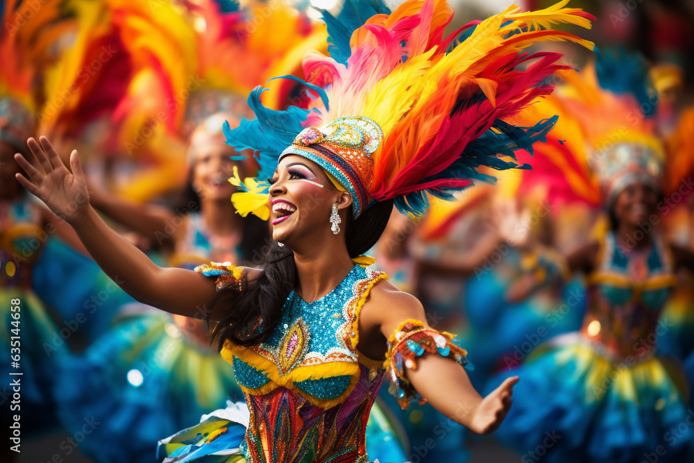 The traditional dance of a group of performers in colorful costumes ...