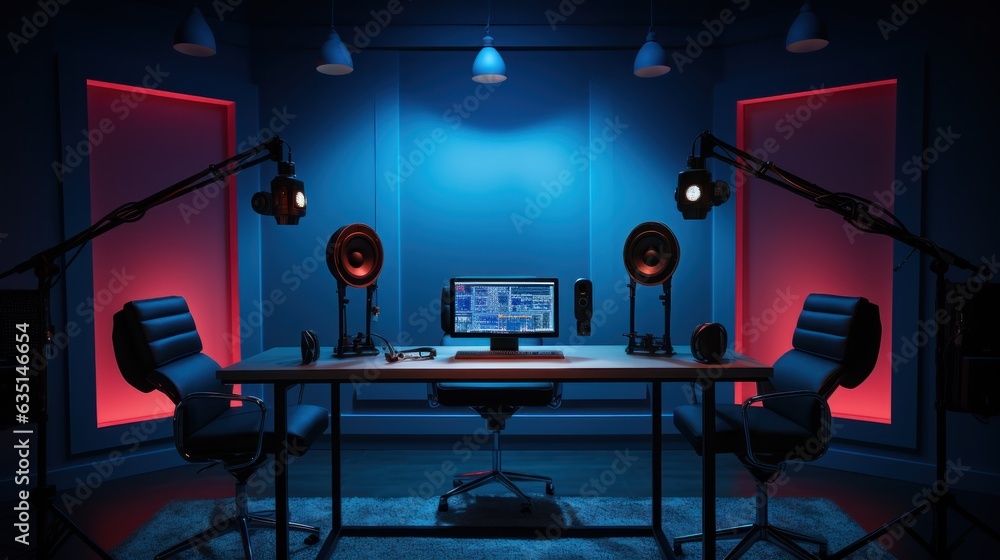 The modern podcast and streaming studio with led panels background for ...