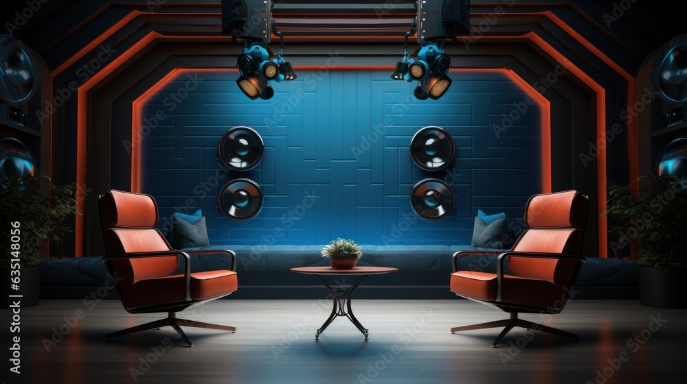 The modern podcast and streaming studio with led panels background for ...