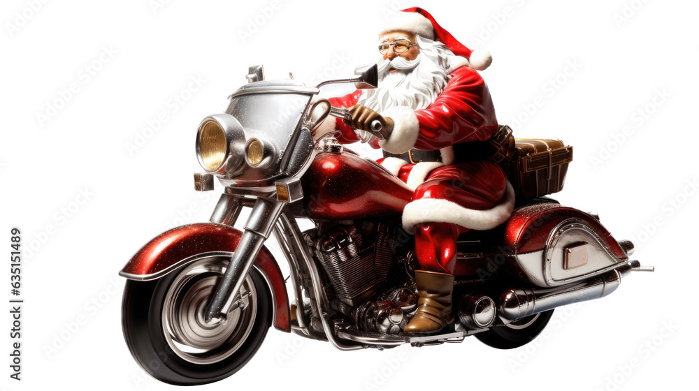 Santa Claus riding a motorcycle in a Christmas-themed, photorealistic ...