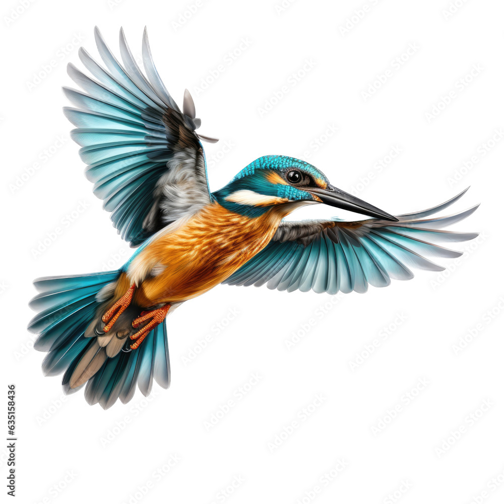a common Kingfisher in flight, side view, facing right in a Nature ...