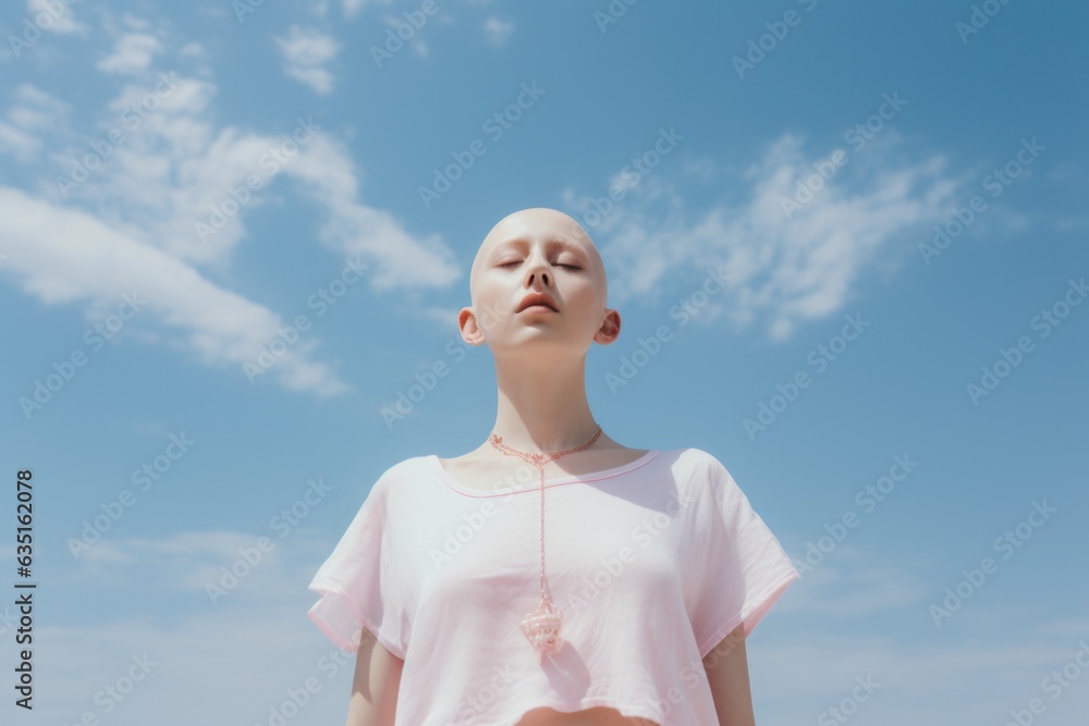Cancer patient woman with bald head after chemotherapy fight disease ...