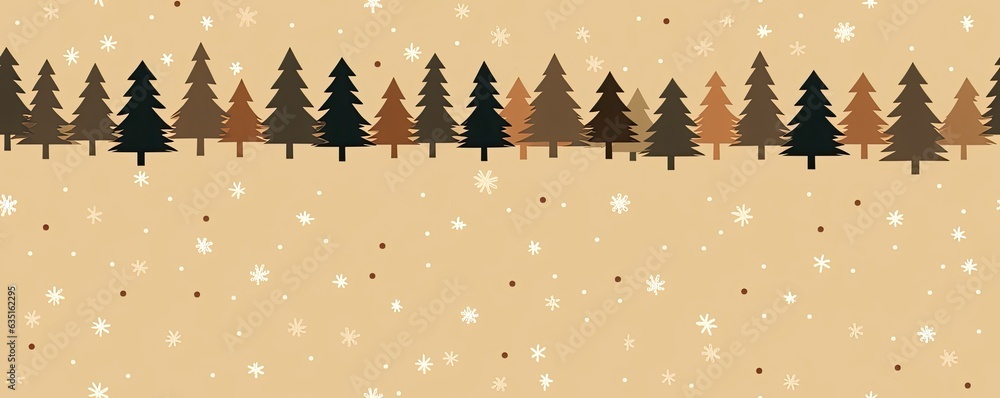 a horizontal layout of Christmas trees in a staggered line with snow ...