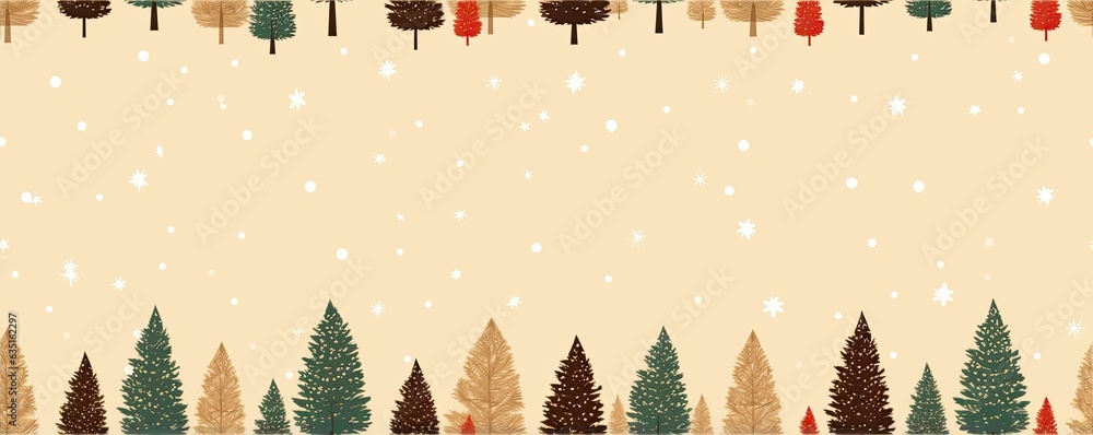 a horizontal layout of Christmas trees in a staggered line with snow ...