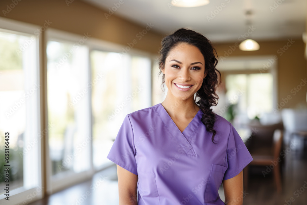 Young hispanic nurse , wearing light purple medical scrubs Stock Photo ...