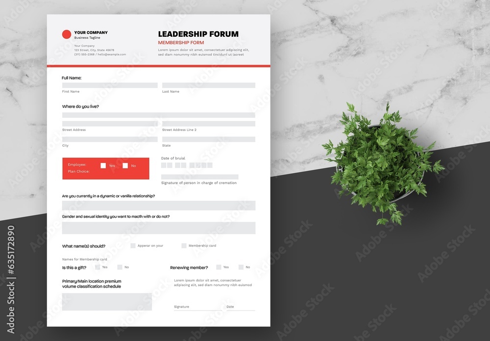 Red Grey Membership Form Stock Template | Adobe Stock