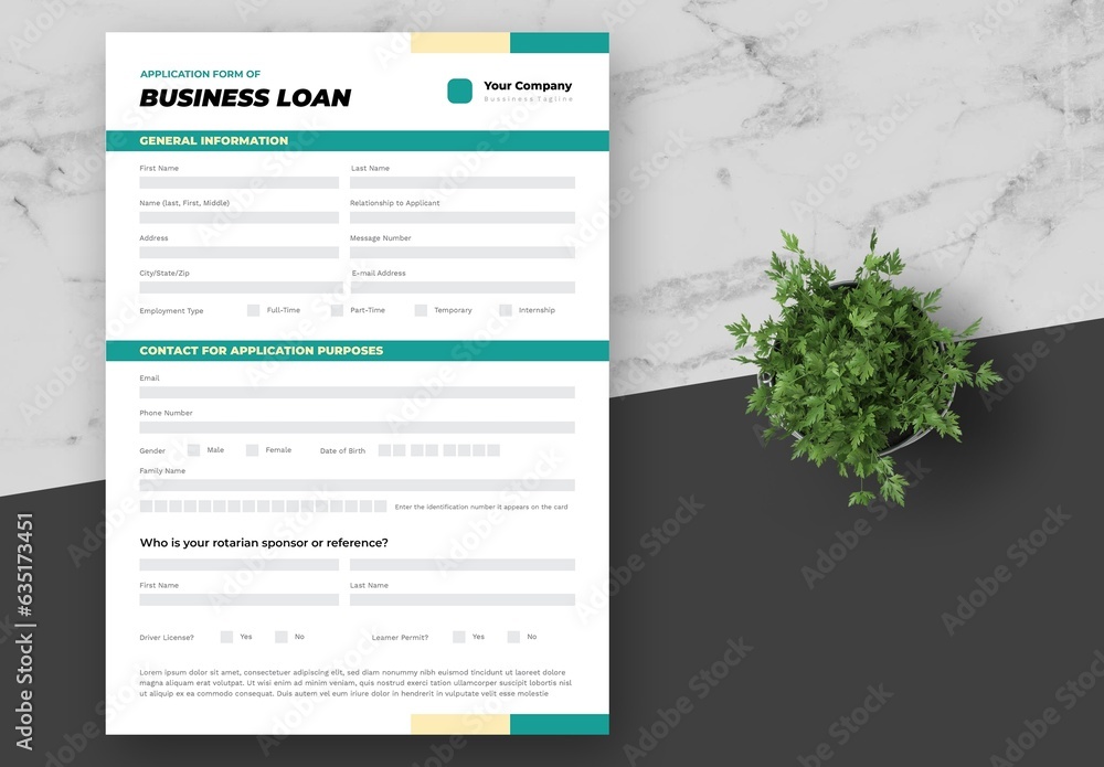 Green Business Loan Registration Form Stock Template | Adobe Stock