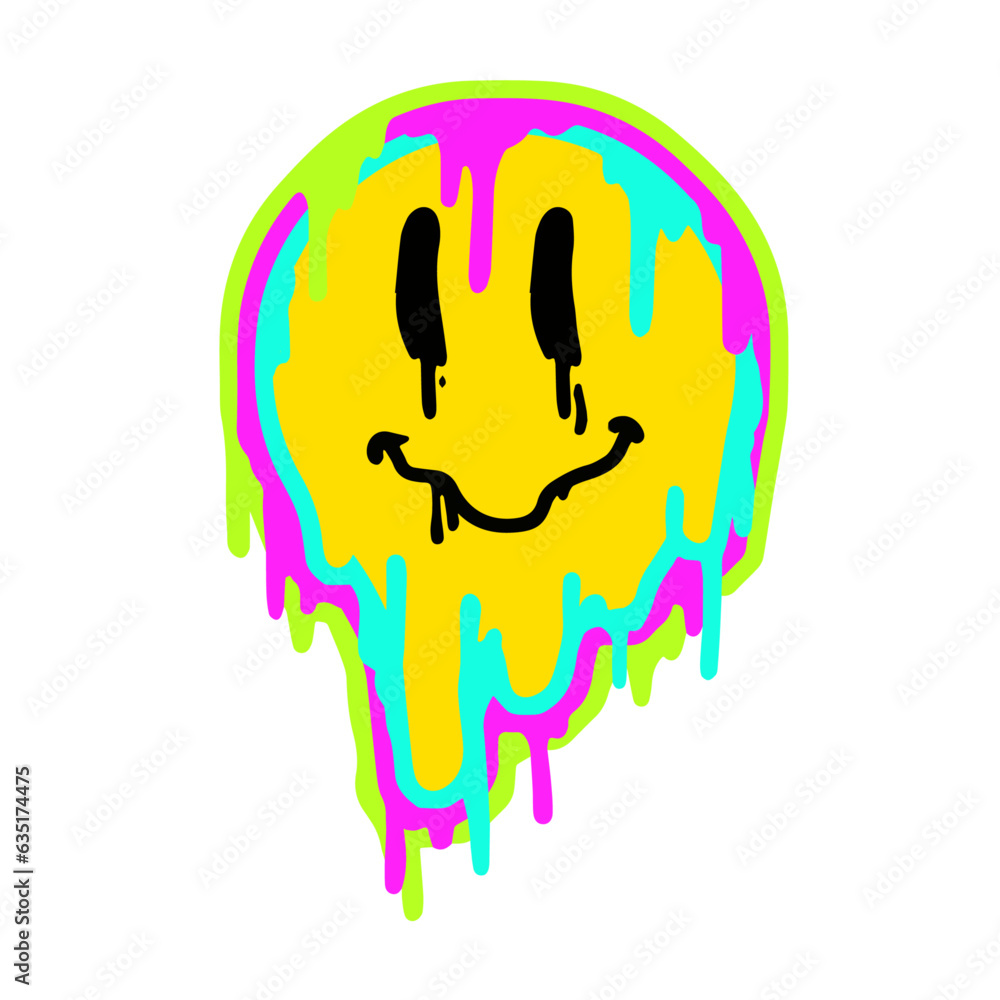 Acid smile face. Melted rave and techno symbol of 90s Stock Vector ...