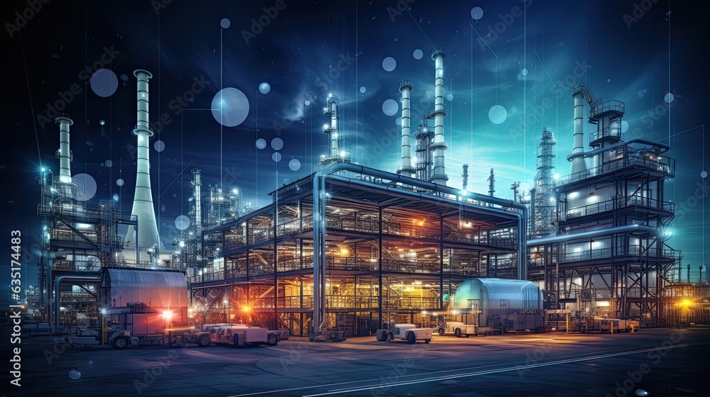 Modern factory, communication network. Telecommunication. IoT, Internet ...