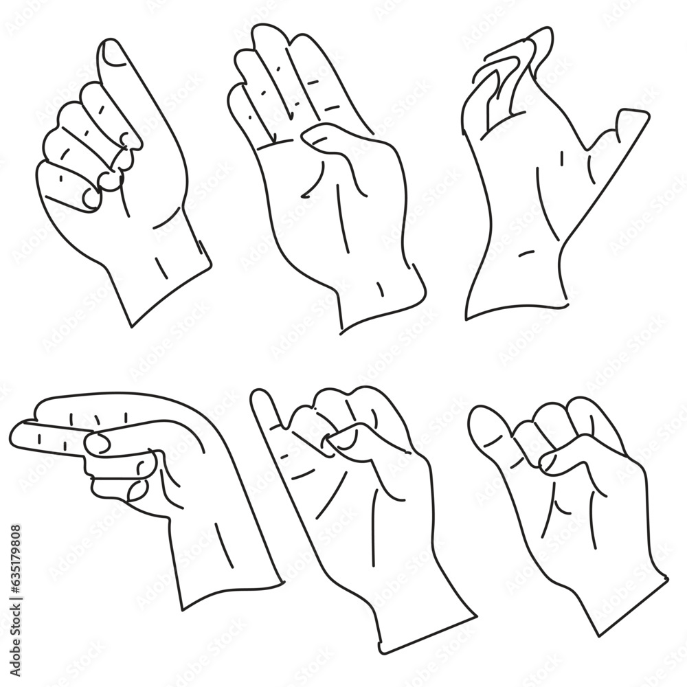 Vetor de Hand gestures line icons. Handshake, Clapping hands, Victory ...